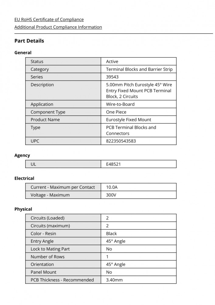 Technical document page 2 for Molex product material 395434302