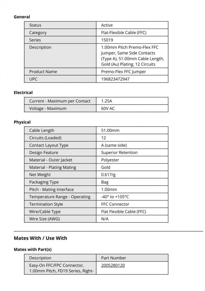 Molex FFC family specification, page 2