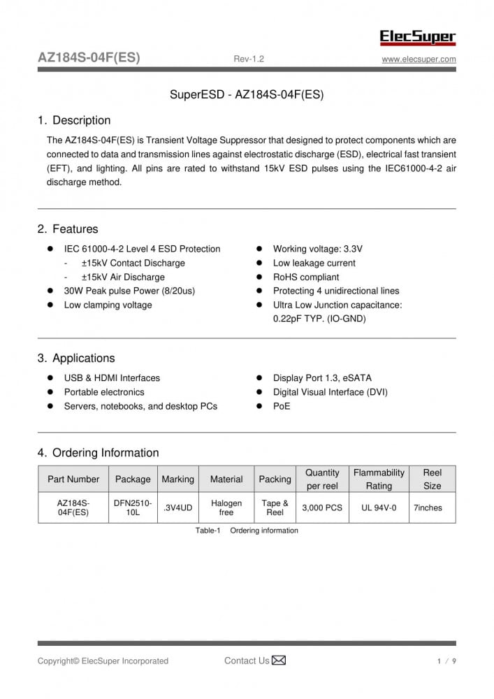 AZ184S-04F(ES) datasheet page 1