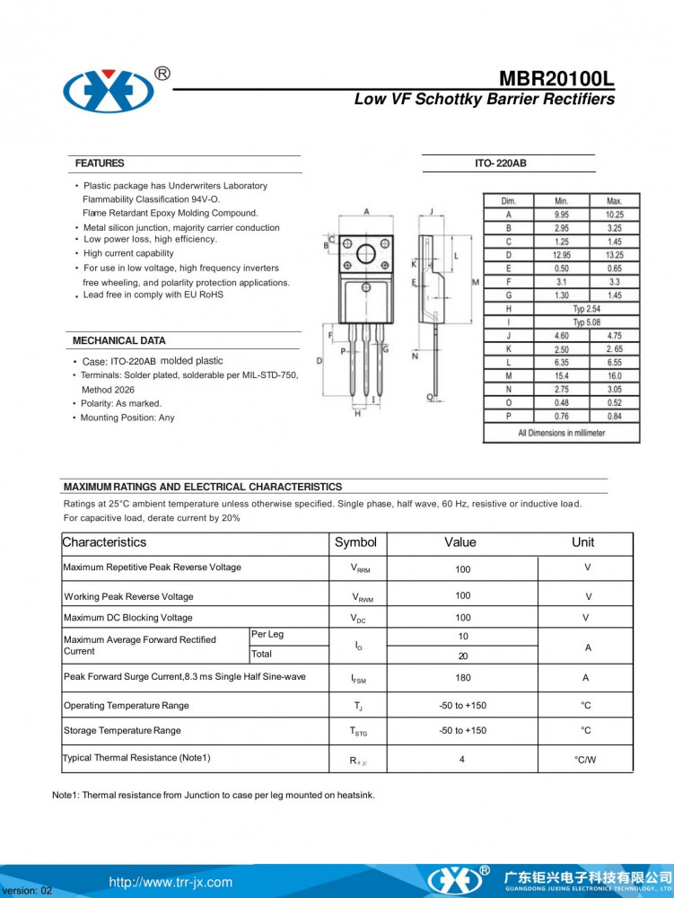 MBR20100L datasheet page 1