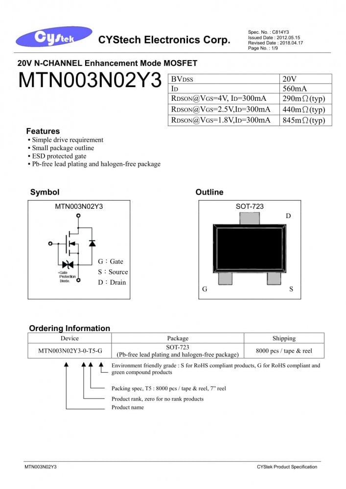MTN003N02Y3 datasheet page 1