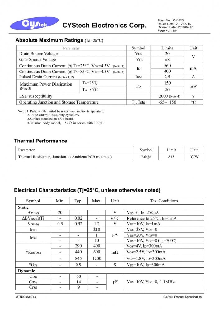 MTN003N02Y3 datasheet page 2