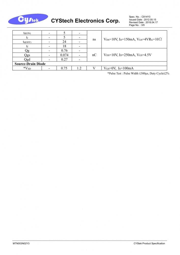 MTN003N02Y3 datasheet page 3