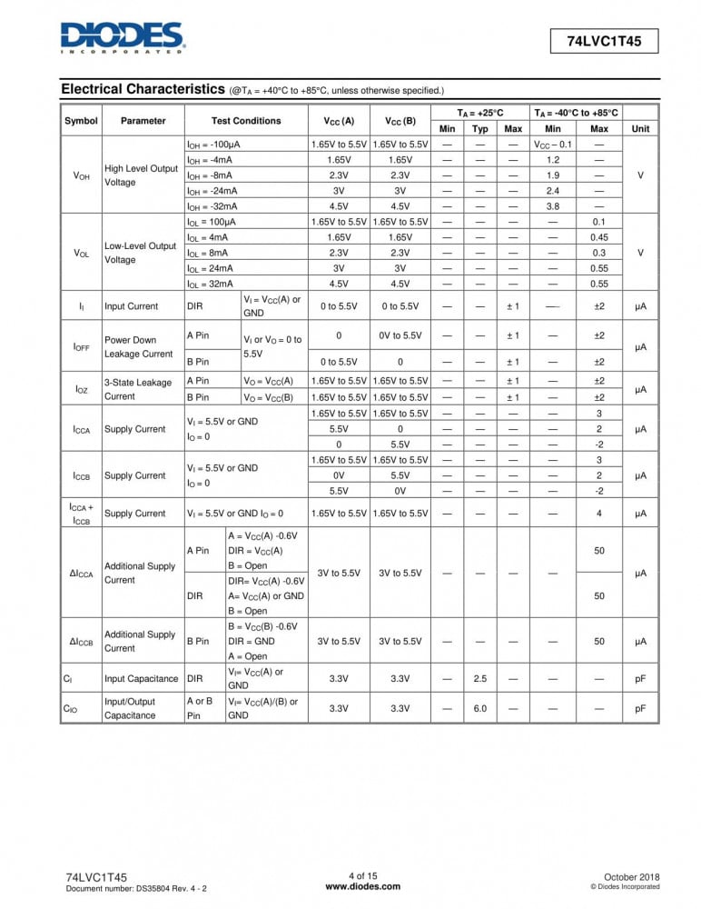 74LVC1T45 datasheet page 4