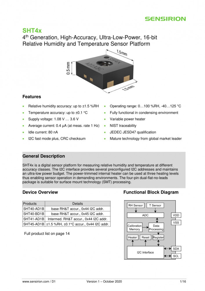 SHT4x document page 1
