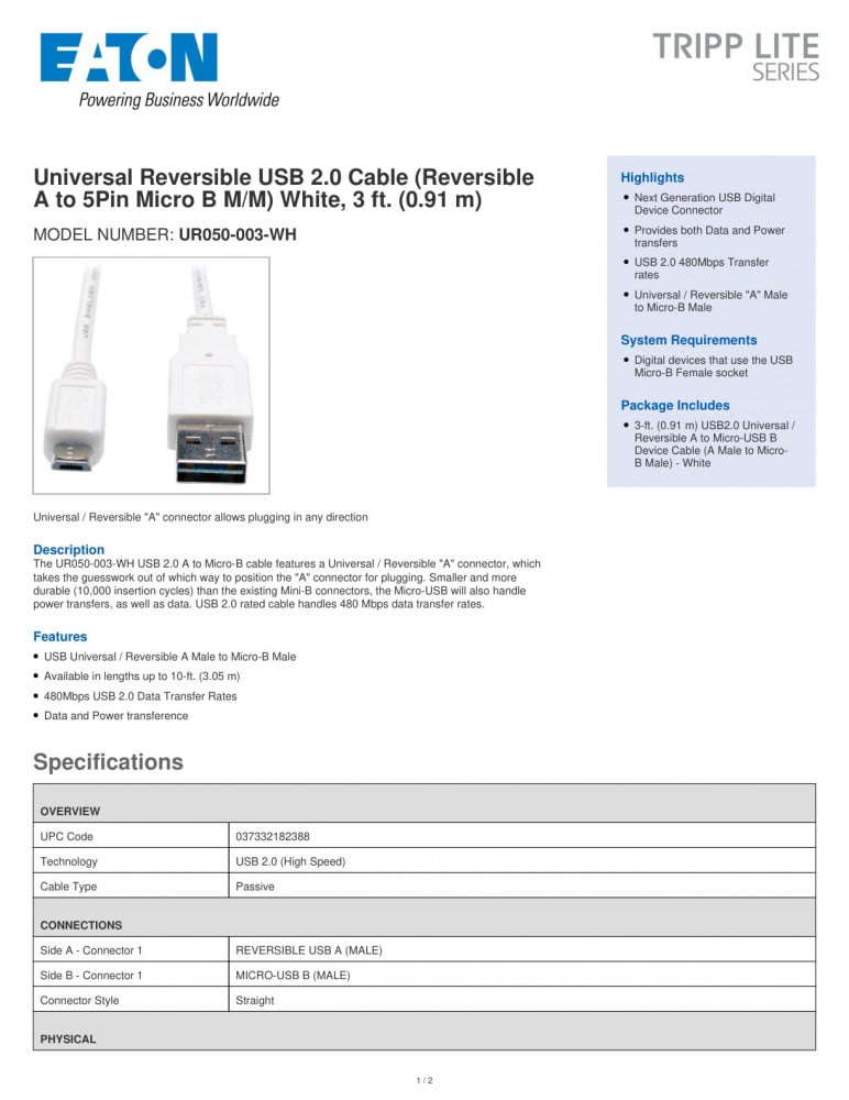 UR050-003-WH technical document page 1
