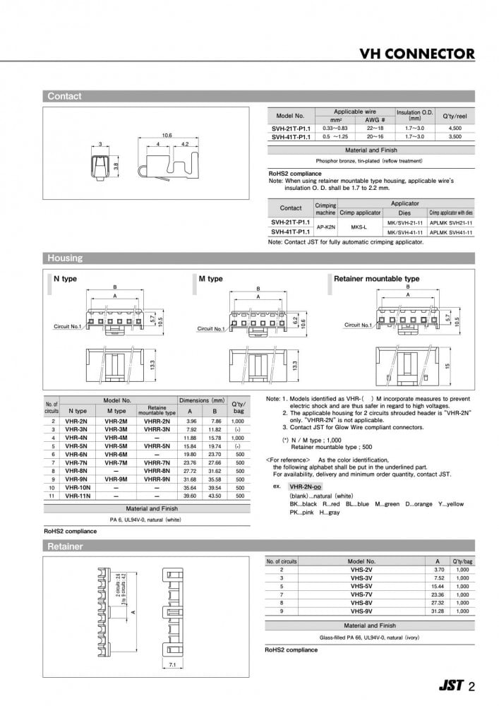 JST VH series technical document page 2
