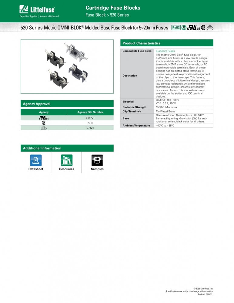 Littelfuse 520 Series technical document page 1