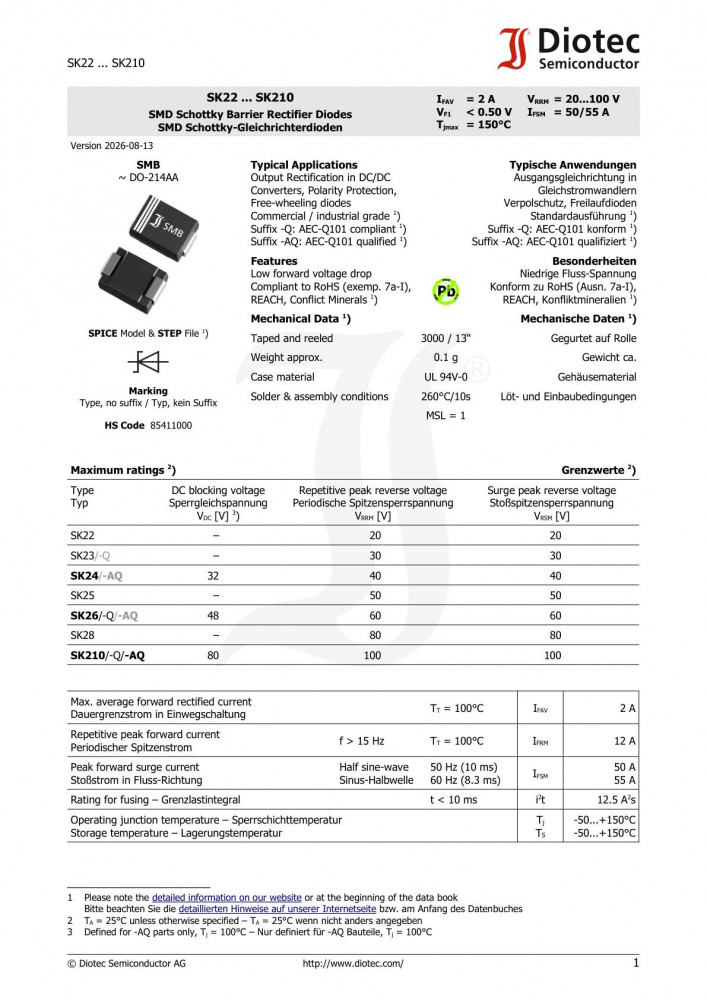 DIOTEC SK210-Q datasheet image, page 1