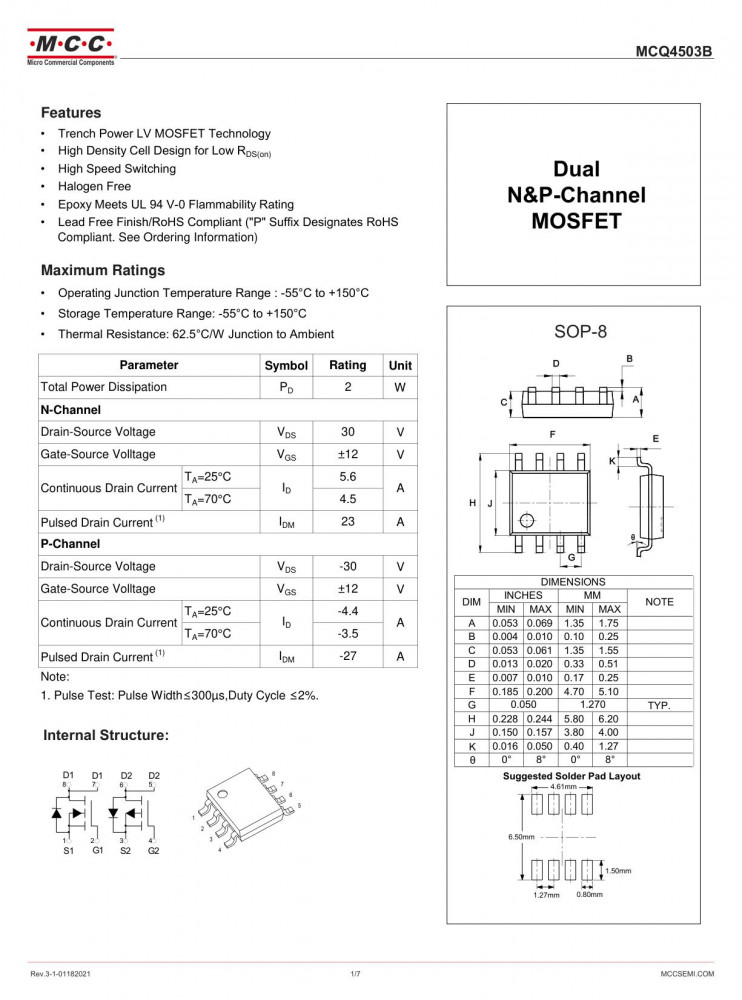 MCQ4503B-TP datasheet page 1
