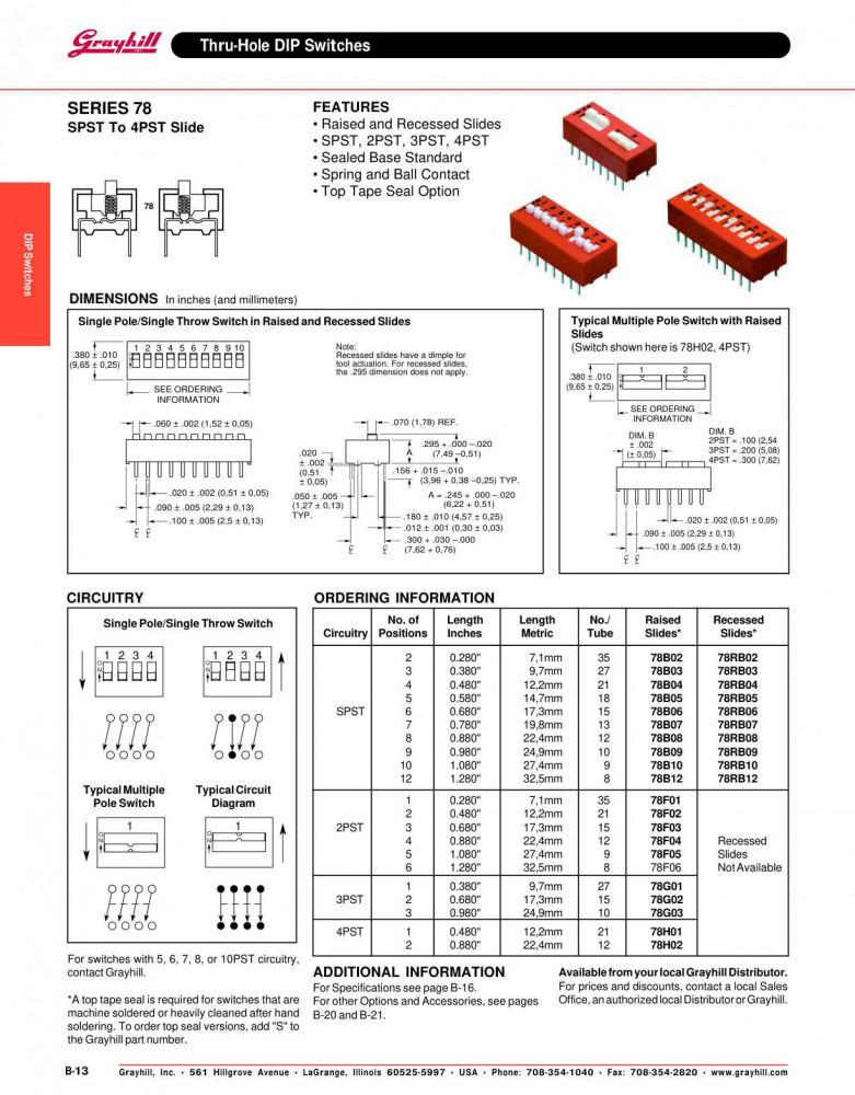 Grayhill Series 78 slide switch datasheet page 1