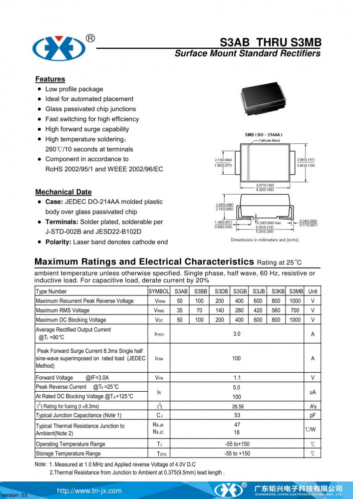 JUXING S3MB datasheet page 1