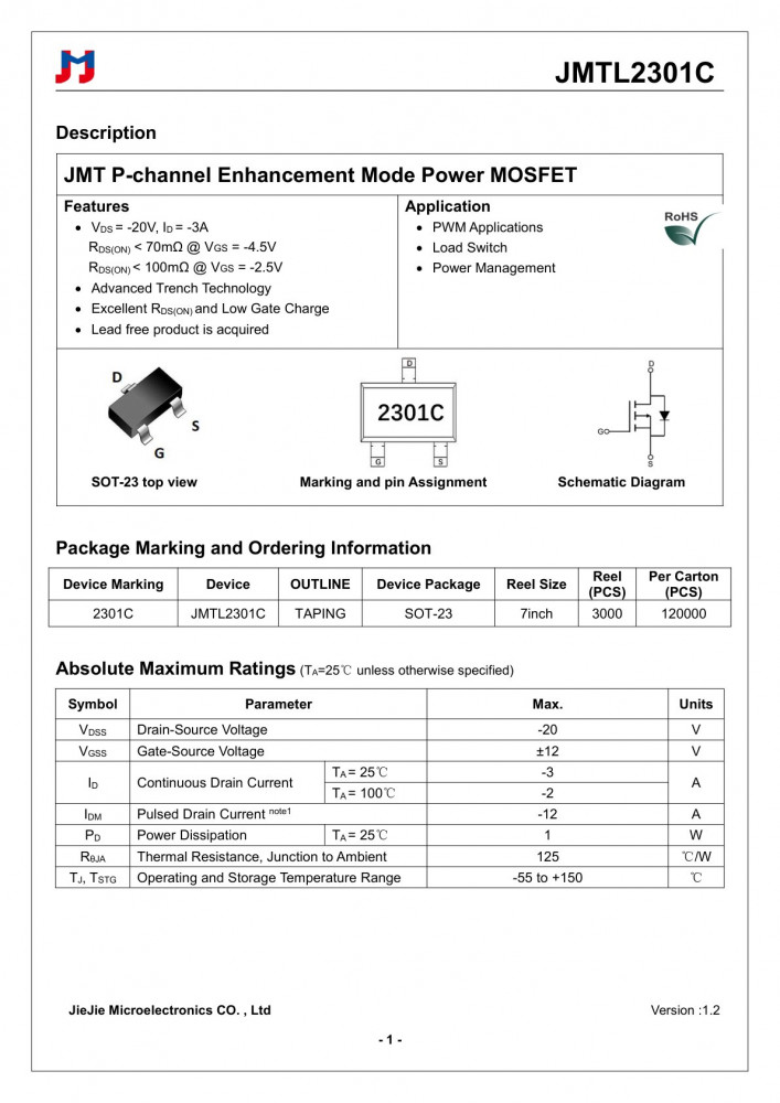 JMTL2301C datasheet page 1