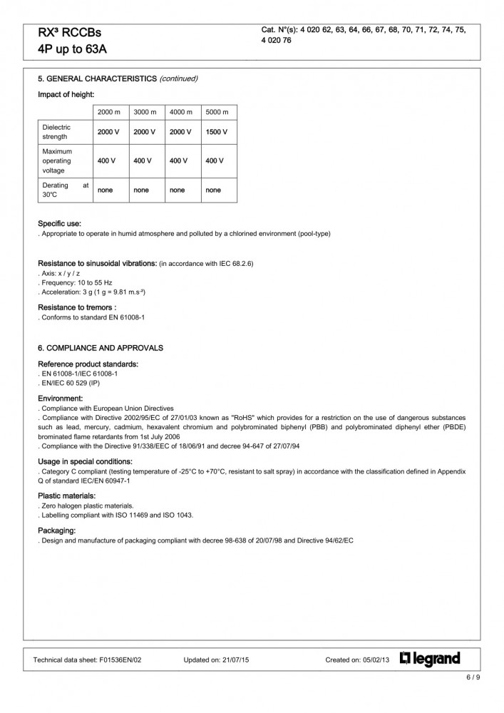 Legrand RX³ RCCB datasheet page 6