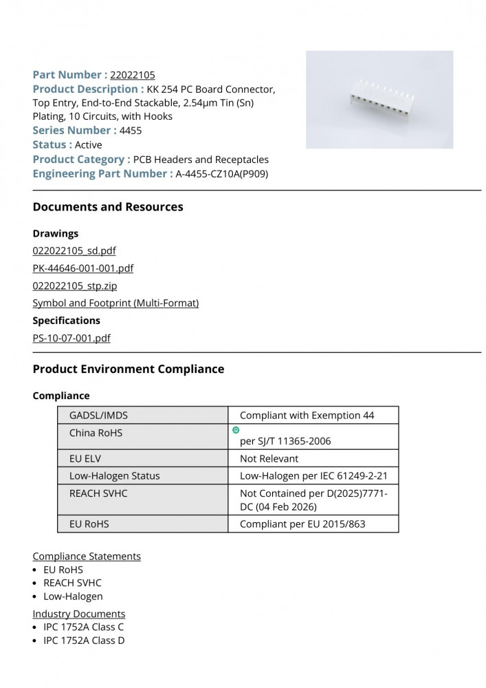 MOLEX 22022105 product drawing page 1