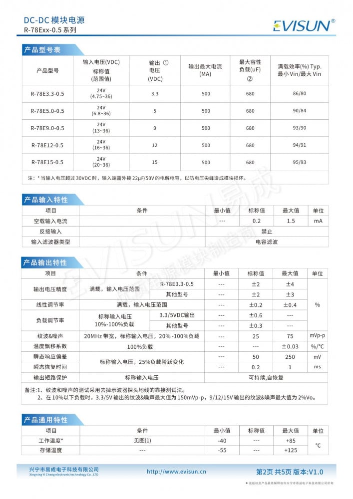 EVISUN R-78E5.0-0.5 datasheet page 2