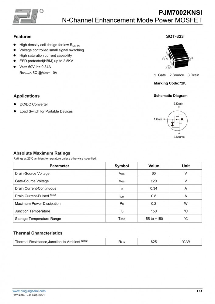PJM7002KNSI datasheet page 1