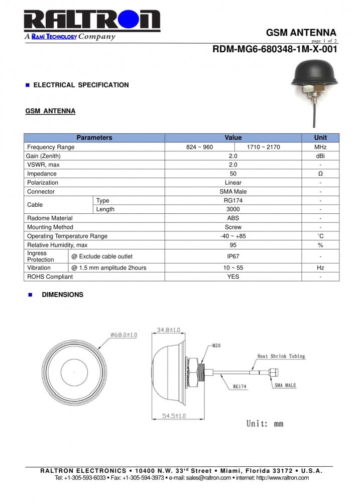 Raltron RDM-MG6-680348-1M-X-001 datasheet page 1