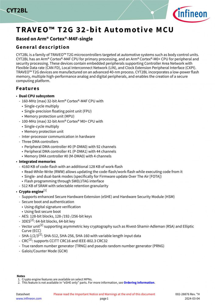 CYT2BL datasheet page 1