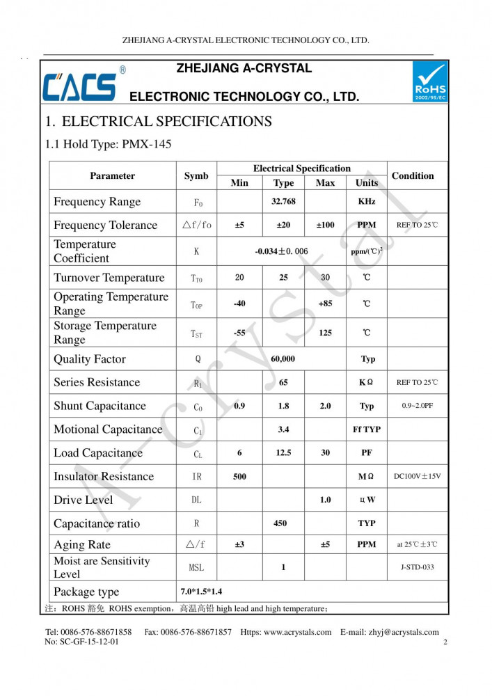 PMX145 specification document page 2
