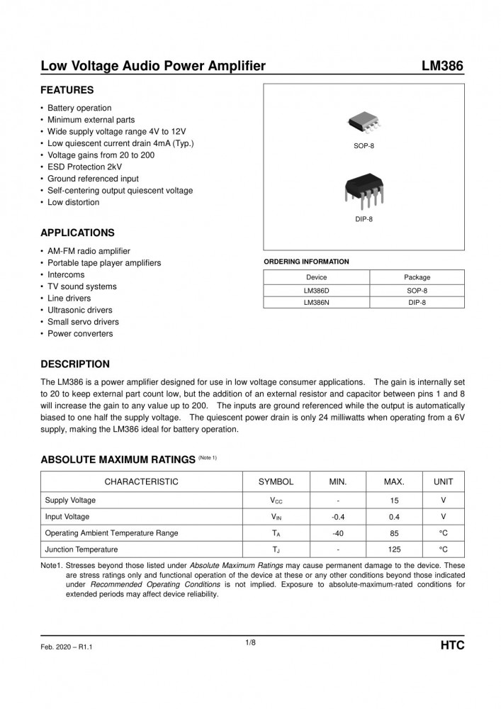 LM386D datasheet page 1