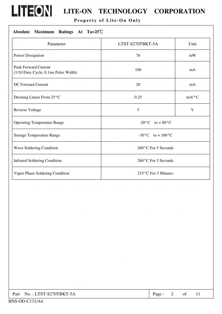 LTST-S270TBKT-5A datasheet page 2