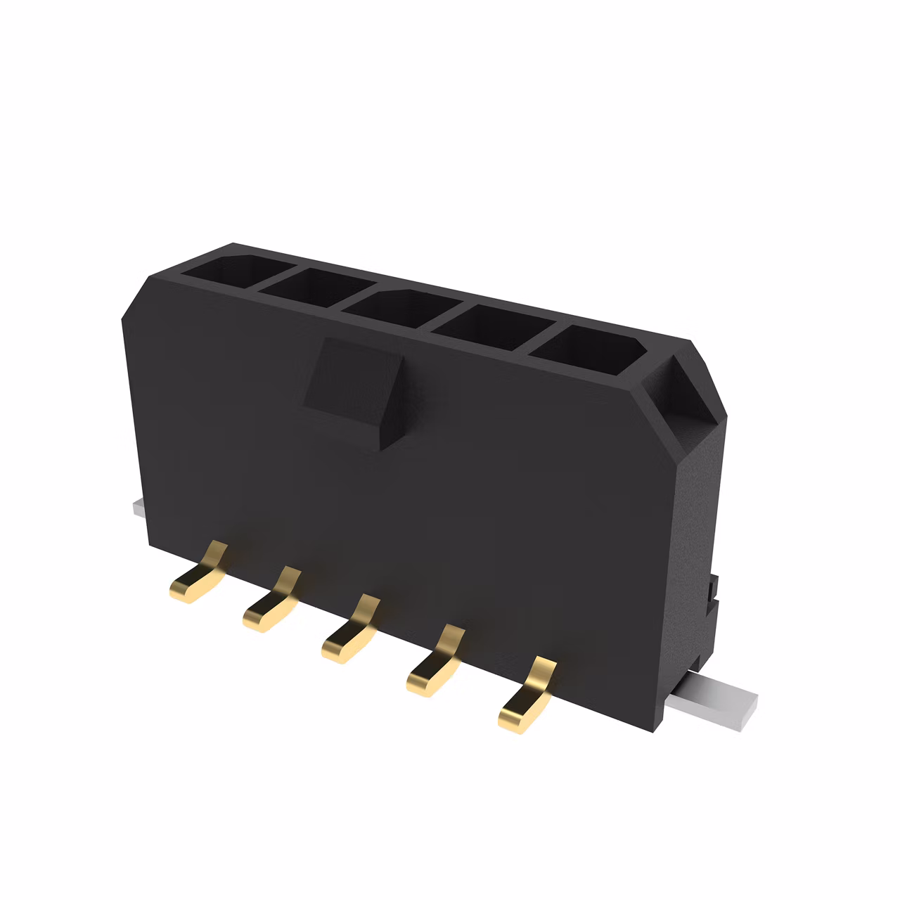 Micro-Fit 3.0 Vertical Header, 3.00mm Pitch, Single Row, 5 Circuits, with Solder Tab, 0.38µm Gold Plating, Glow-Wire Capable, Black, Tape and Reel for sale
