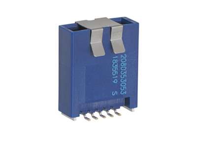 ConnTAK50 Header, Single Row, Vertical, Surface Mount, 5 Circuits, Key C, Blue, with Pick-and-Place Tape for sale