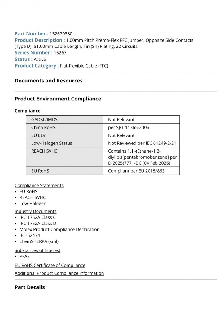 MOLEX FFC product specification page 1
