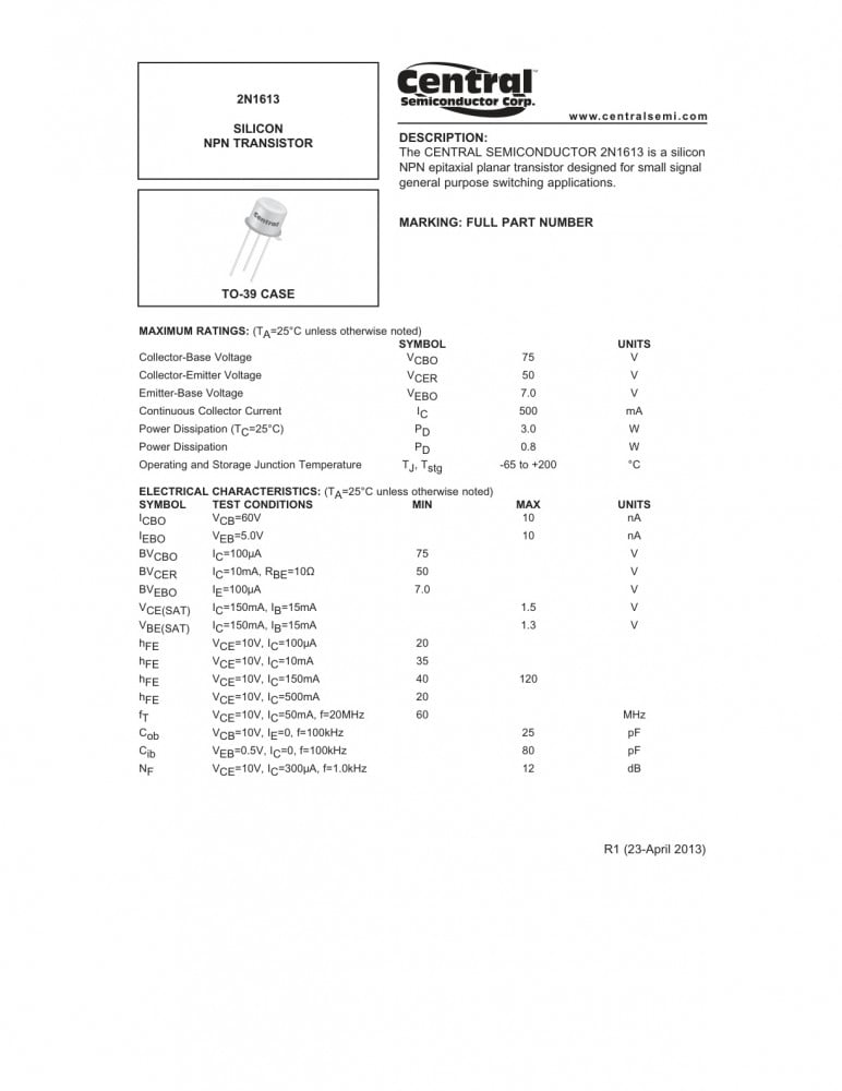 2N1613 PBFREE datasheet page 1