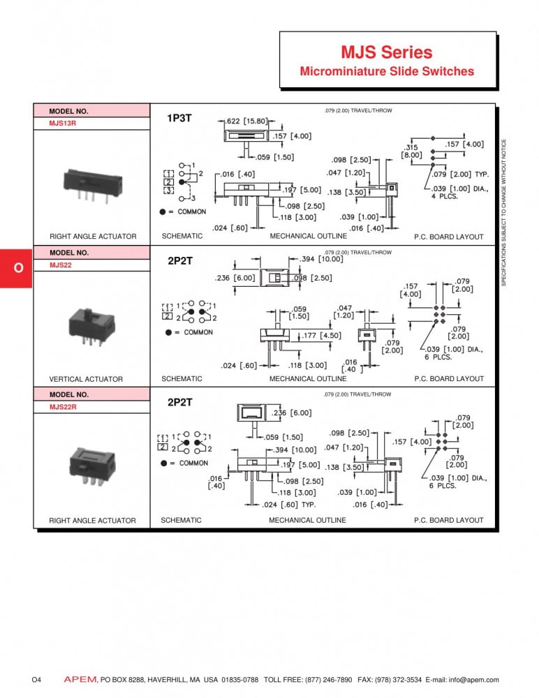 APEM MJS series datasheet page 2