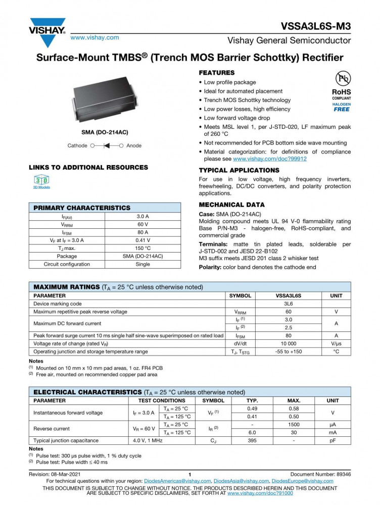 VSSA3L6S-M3 datasheet page 1