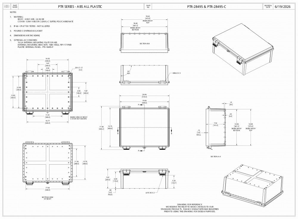 PTR-28495 product drawing and dimensional reference