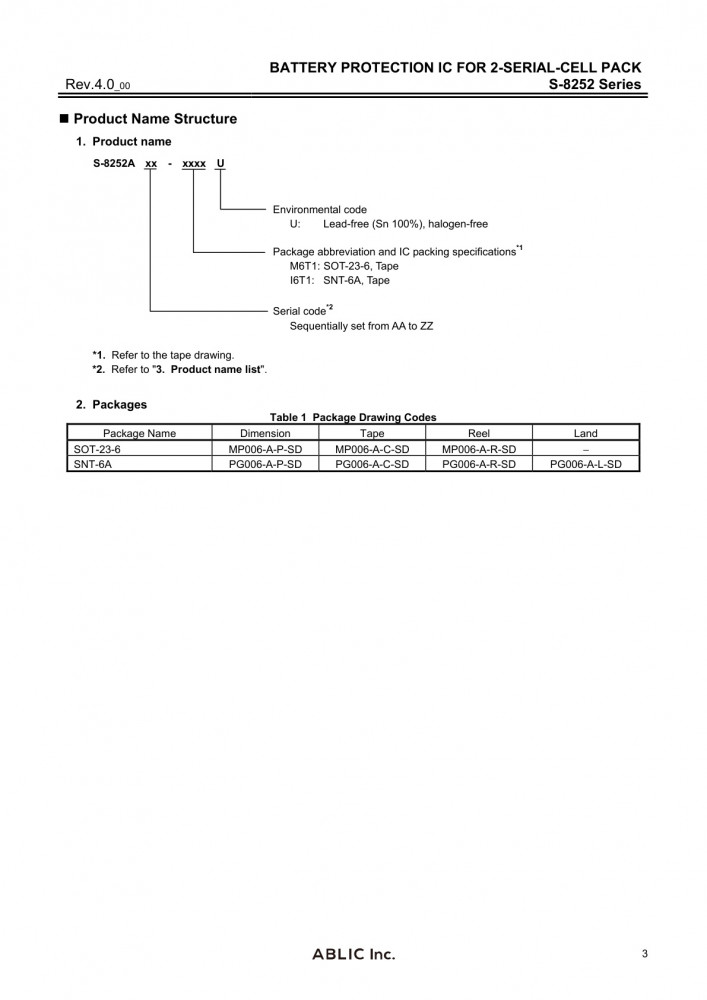 S-8252 series datasheet page 3