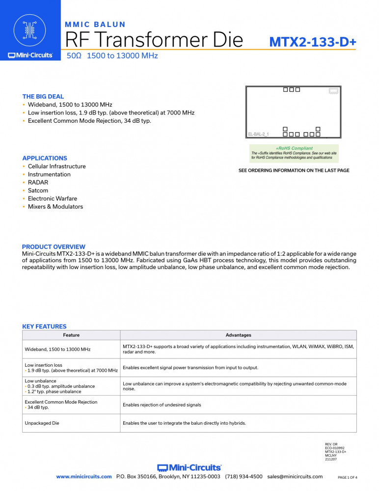 MTX2-133-DG+ technical document page 1