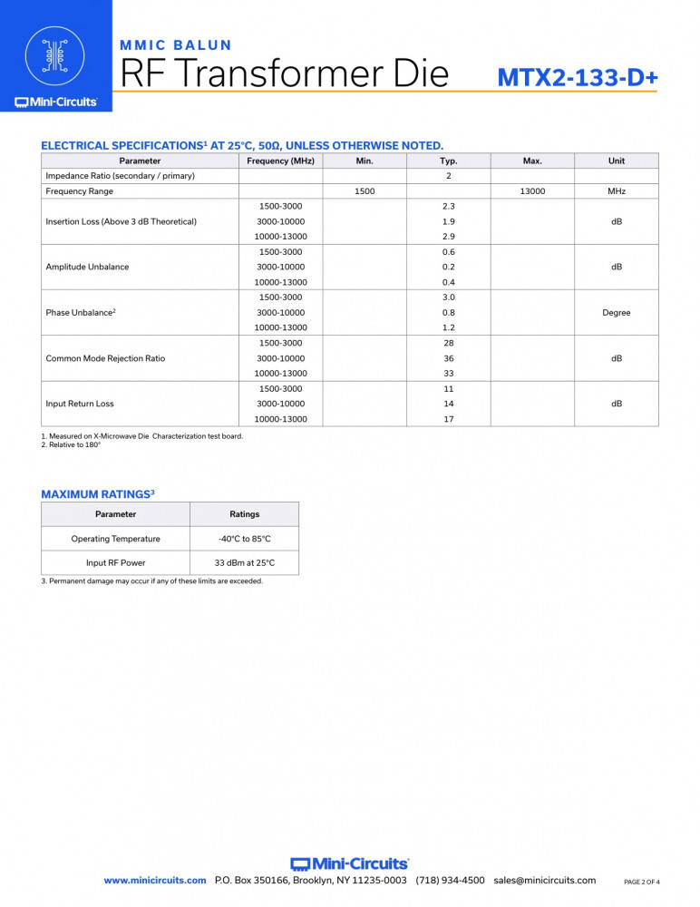 MTX2-133-DG+ technical document page 2