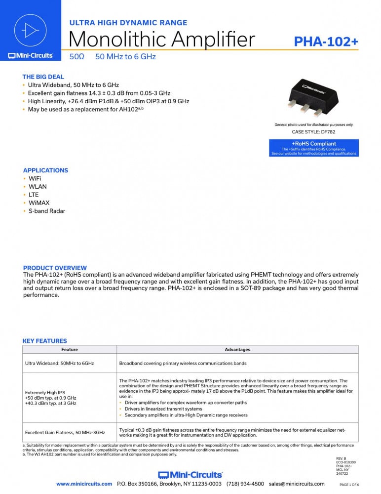 PHA-102+ technical document page 1