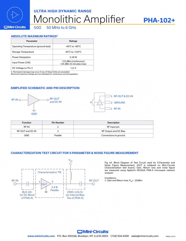 PHA-102+ technical document page 3