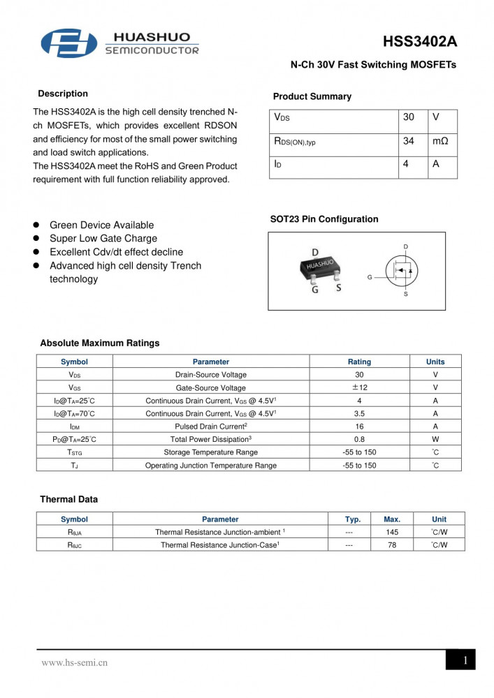 HSS3402A datasheet page 1