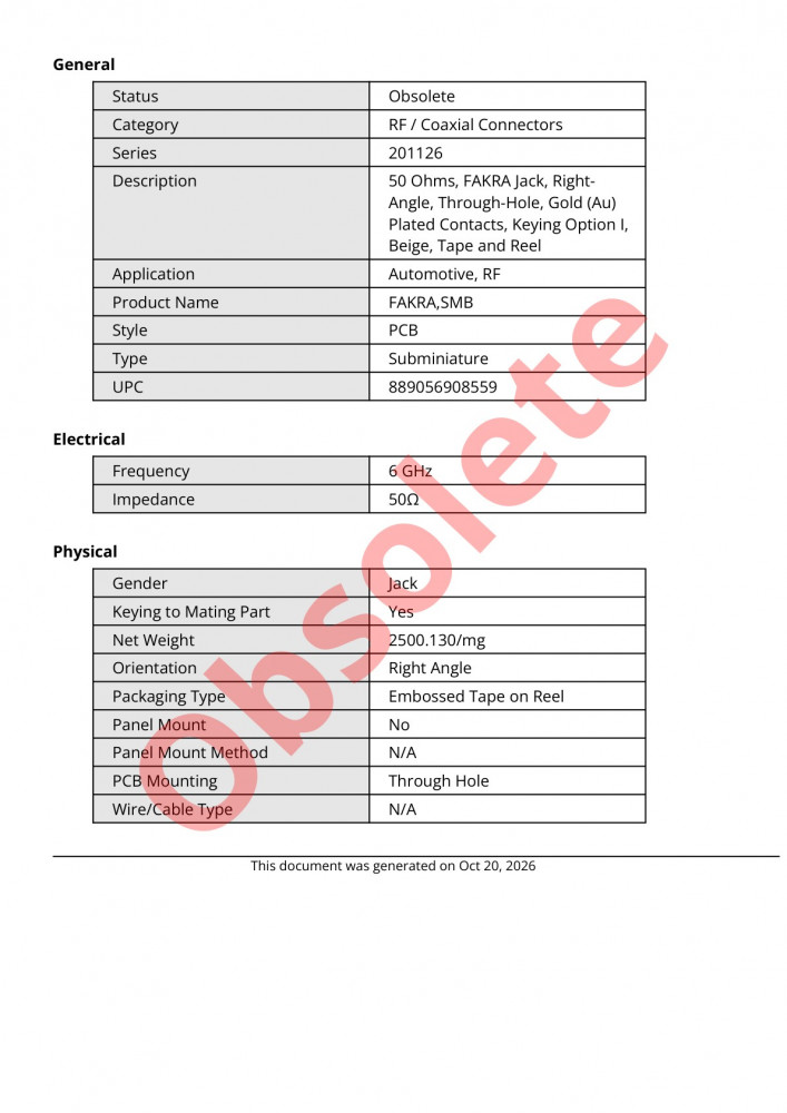 Product documentation image 2 for Molex 2011260009