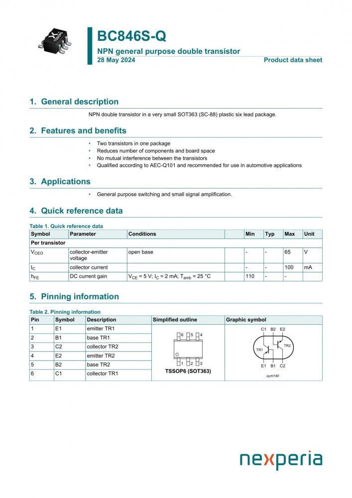 BC846S-QX datasheet page 1