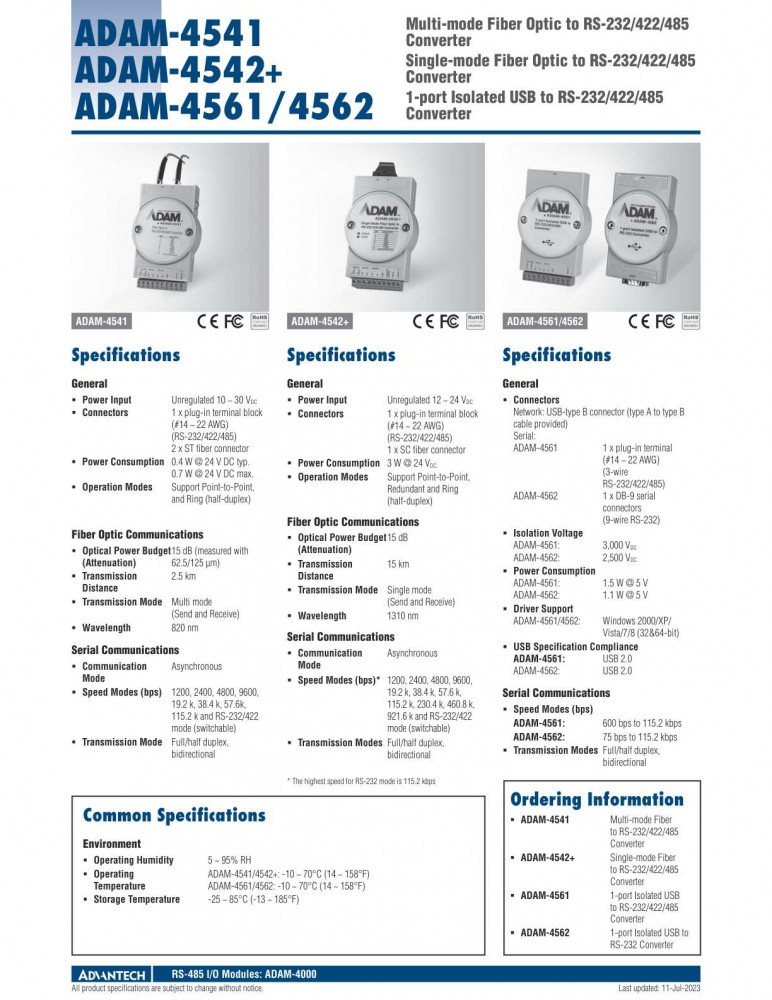 ADAM series product documentation page