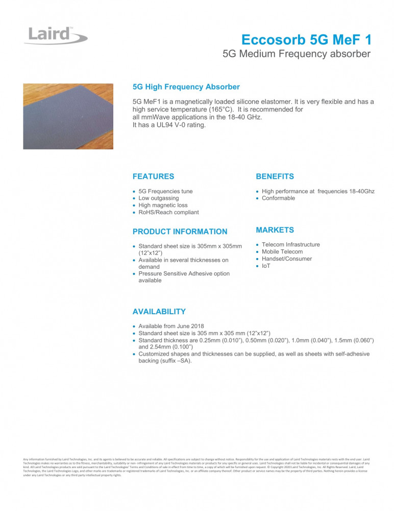 Laird ECCOSORB 5G MeF1 technical document, page 1