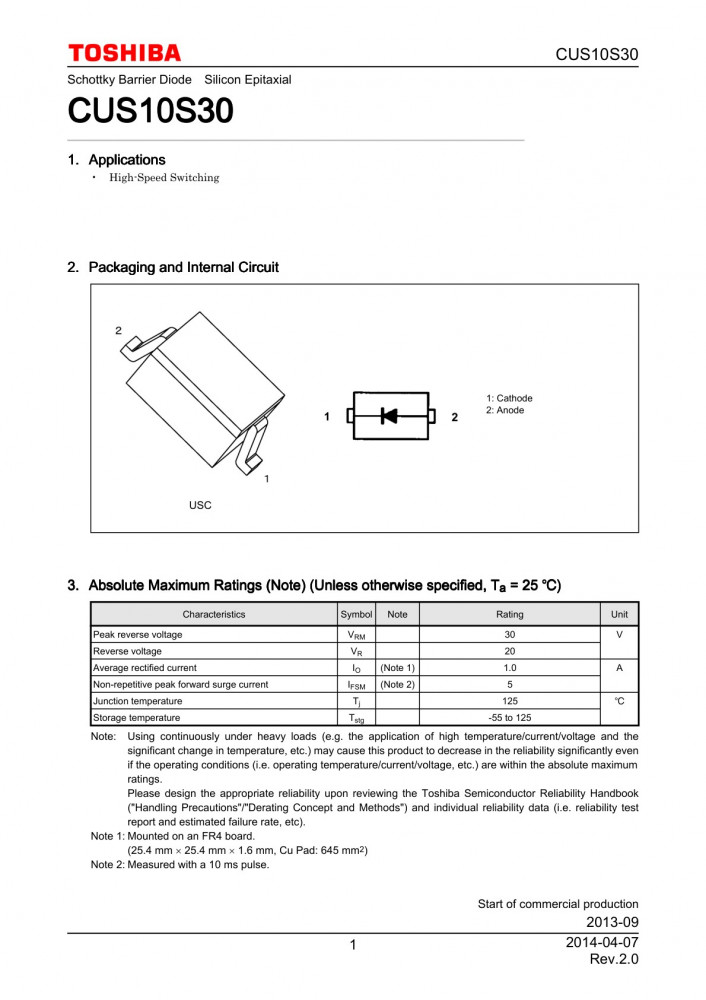CUS10S30 datasheet page 1