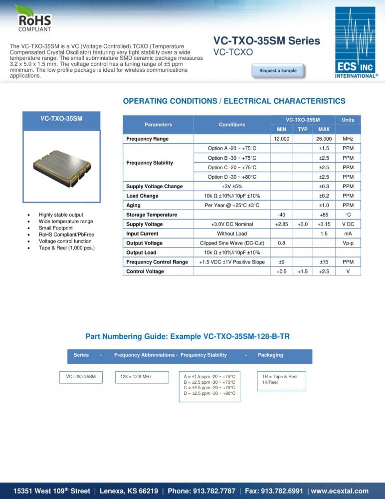 ECS VC-TXO-35SM datasheet page 1