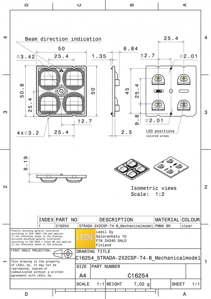 Ledil STRADA-2X2CSP-T4-B mechanical drawing reference