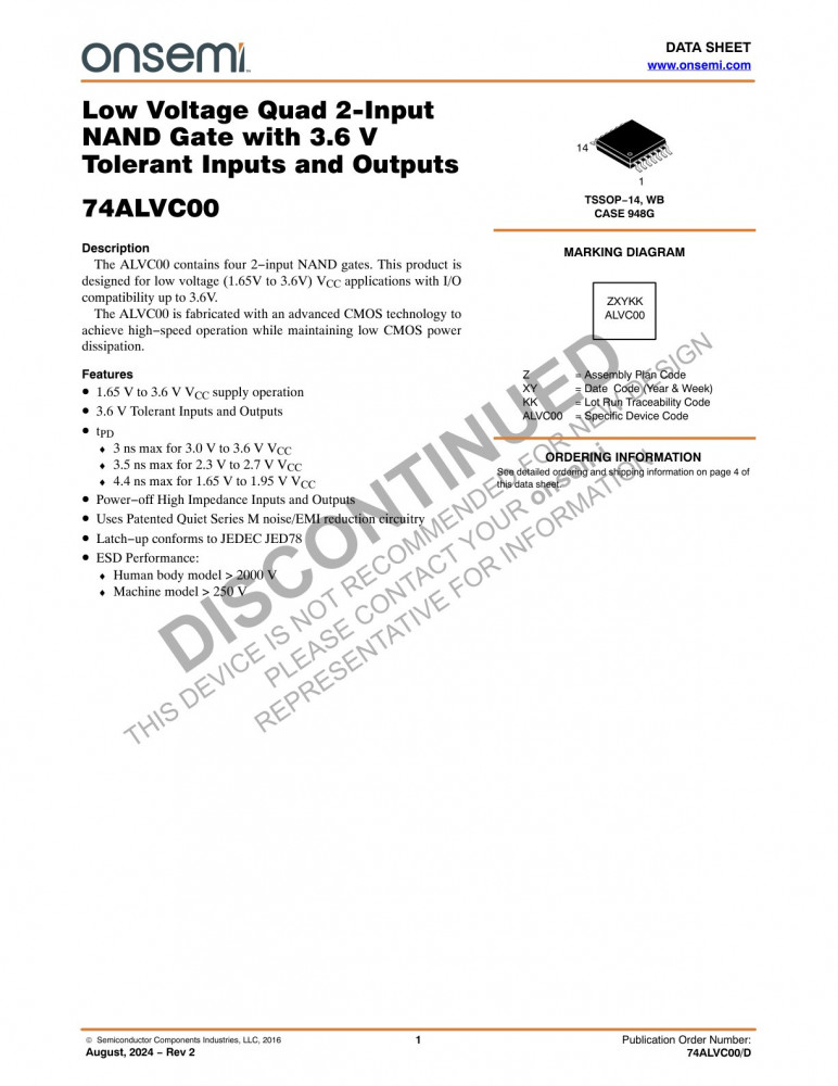 74ALVC00 datasheet page 1