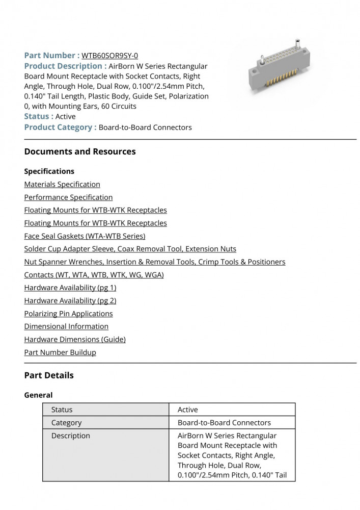 WTB60SOR9SY-0 technical document image, page 1