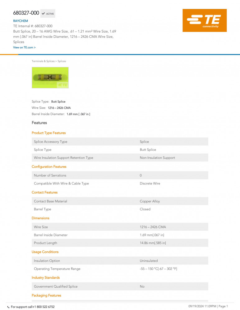 TE Connectivity D-609-07 document page 1