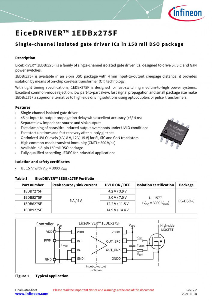Infineon 1EDB8275F datasheet page 1